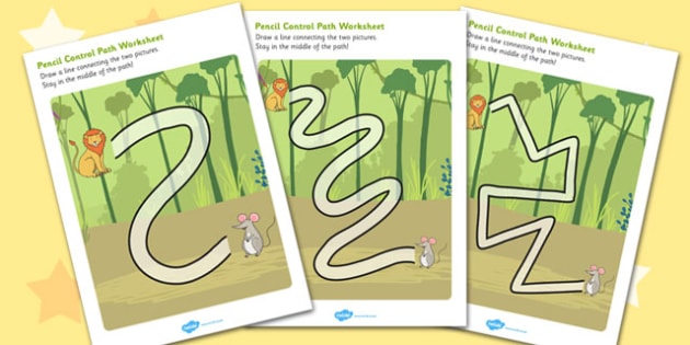 The Lion And The Mouse Pencil Control Path Worksheets - control
