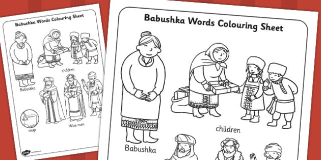 Babushka Words Colouring Sheet