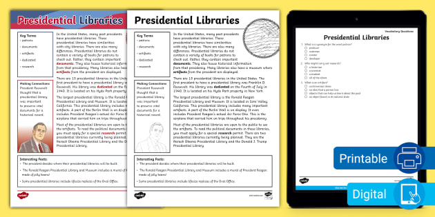 Presidential Libraries 4th Grade Fact File | Twinkl