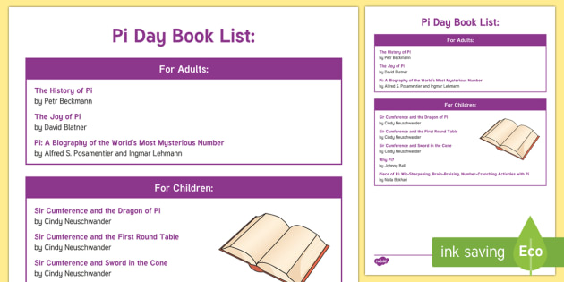 Pi Day Book List - Pi, diameter, circumference