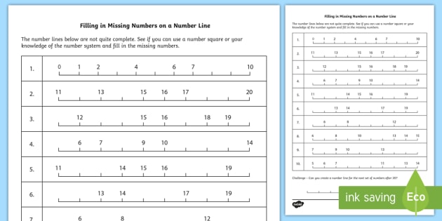 Filling In Missing Numbers On A Number Line To 20 Worksheet Worksheet