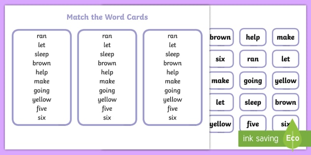 Match the Words (High Frequency 12) Peg Game (teacher made)
