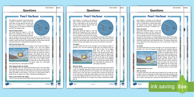 LKS2 Pearl Harbour Differentiated Reading Comprehension Activity