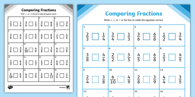 Comparing Fractions With Different Denominators Worksheet