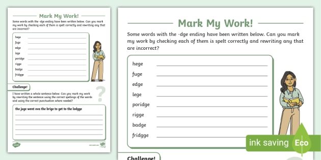 Mark My Work! -dge Ending (teacher made)