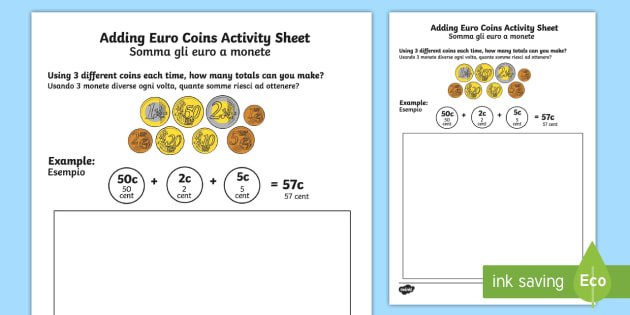 Adding Euro Coins Worksheet / Worksheet English/Italian
