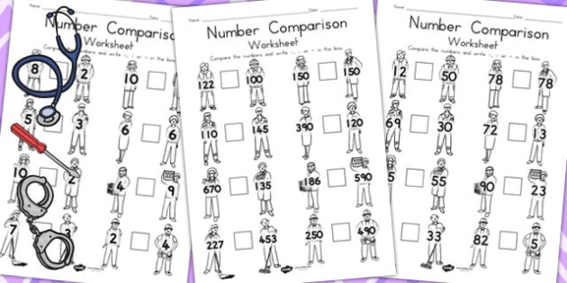 People Who Help Us Number Comparison Worksheet