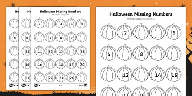 Halloween Themed Missing Numbers to 50 Worksheet / Worksheet