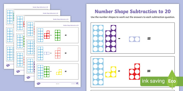 Number Shapes Subtraction within 20 Worksheets