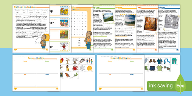 The Four Seasons in Canada Primary Activity Pack