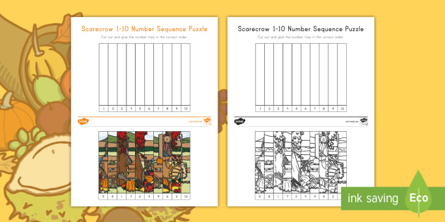 Scarecrow 1-10 Number Sequencing Puzzle - autumn, fall