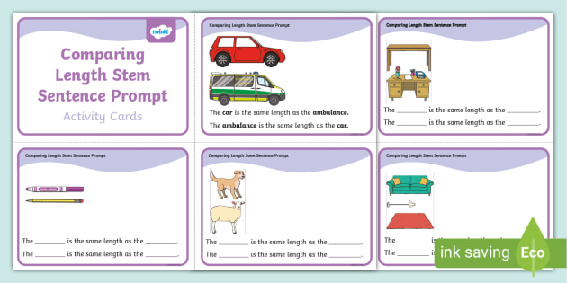 👉 Comparing Length Stem Sentence Prompt Activity Cards