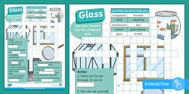 Glass-Themed Interactive Crossword | F-2 Science | Twinkl