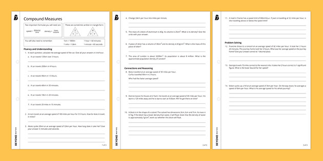 Compound Measures Worksheet | Foundation Maths | Beyond