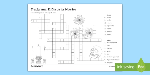Mexican Day of the Dead Crossword Spanish