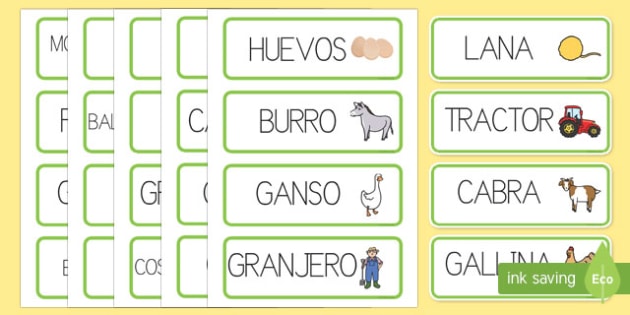 Los animales de la granja Tarjetas de vocabulario