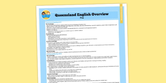 Queensland Curriculum Prep English Literacy Syllabus Overview - australia