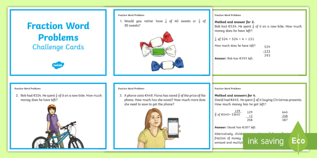 Fractions Word Problem Challenge Cards