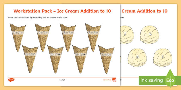 Workstation Pack – Ice Cream Addition to 10 (teacher made)