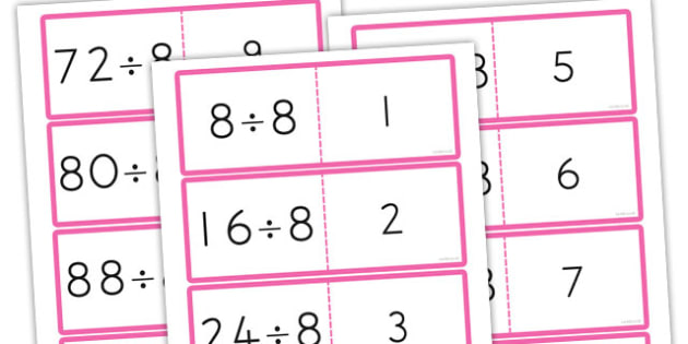 8 Times Table Division Cards