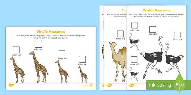 African Animal Measuring with Cubes Differentiated Worksheets