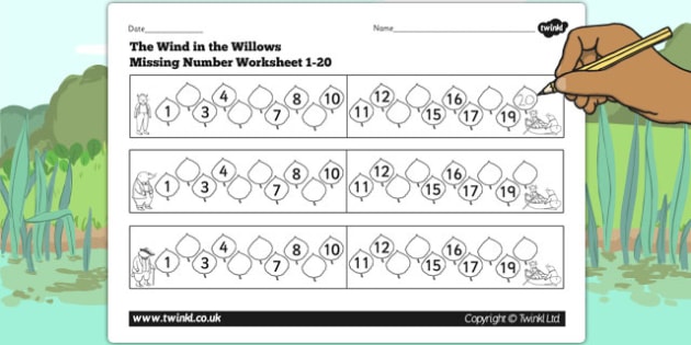 The Wind in the Willows Missing Number Worksheet 1-20 - number