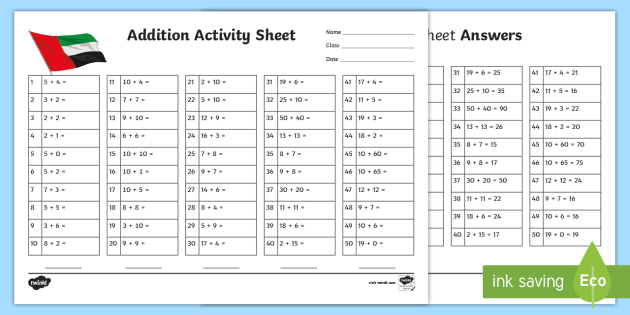 Addition Facts Worksheet / Worksheet