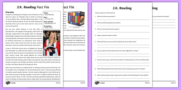 J.K. Rowling Differentiated Reading Comprehension Activity