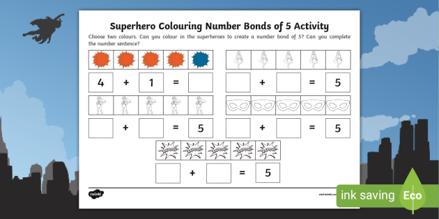 👉 Superhero Colouring Number Bonds to 5 Activity