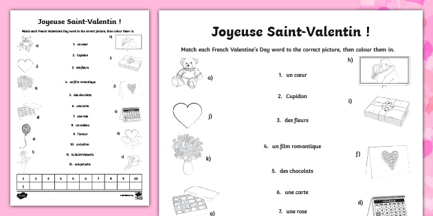 👉 French Valentine's Day Matching Worksheet - Primary Resource