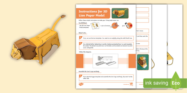 3D Lion Paper Model Activity (teacher made)