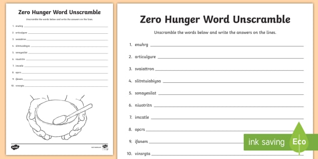 Zero Hunger Word Unscramble (teacher made)