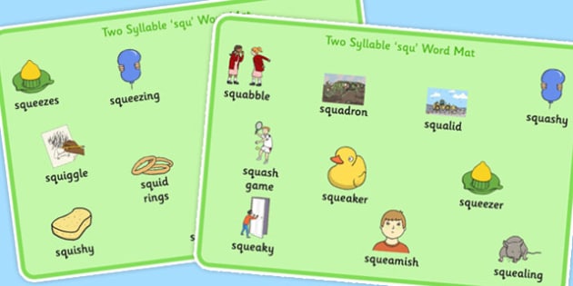 Two Syllable SQU Word Mats (teacher made)