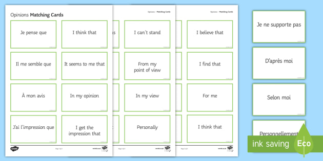 Opinion Phrases Matching Cards French