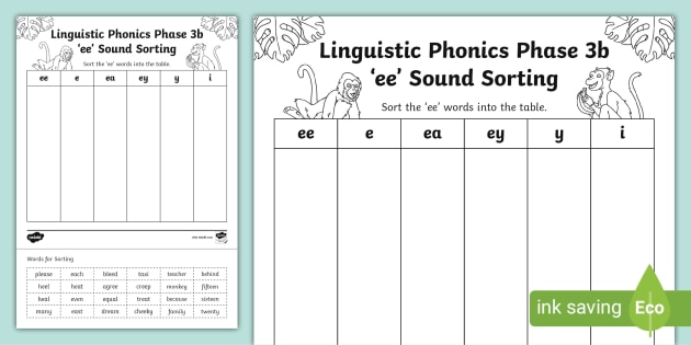 Northern Ireland Linguistic Phonics 3b 'ee' Sound Sorting Activity Sheet