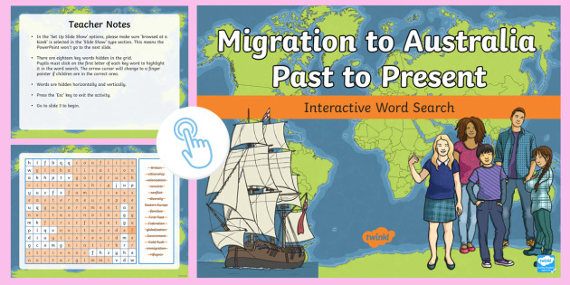 Migration to Australia: Past and Present Interactive Word Search