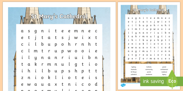 St. Mary's Cathedral, Sydney Word Search (teacher made)