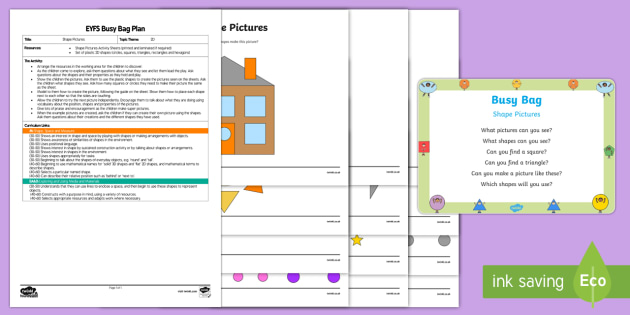 EYFS Shape Pictures Busy Bag Plan and Resource Pack