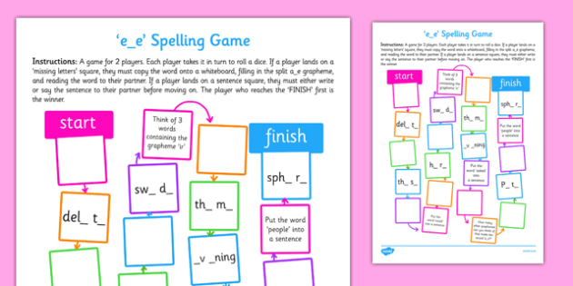 e-e Spelling Board Game (teacher made)