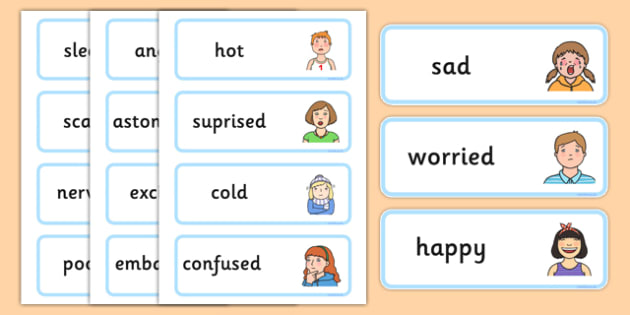 Large Detailed Emotions and Feelings Word Cards