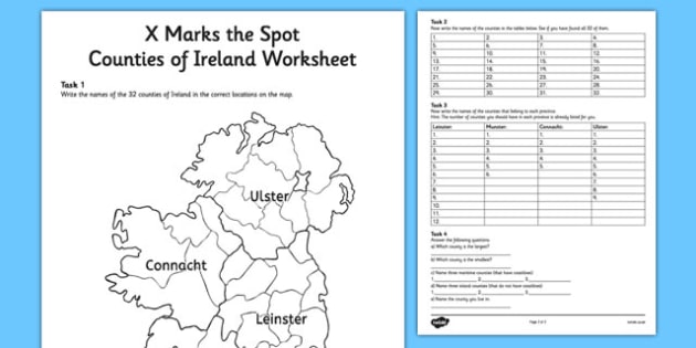 X Marks the Spot Counties of Ireland Worksheet