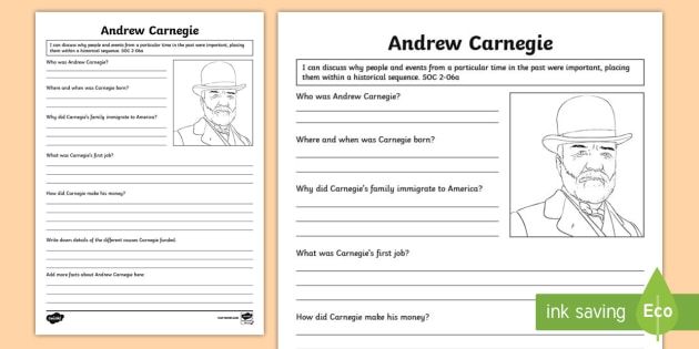 Scottish Significant Individuals Andrew Carnegie Writing Worksheet