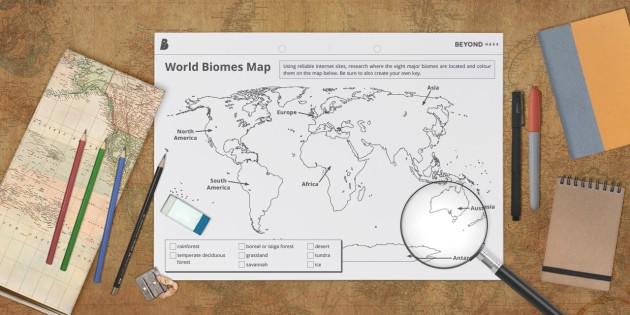 World Biomes Map Colouring Worksheet Teacher Made