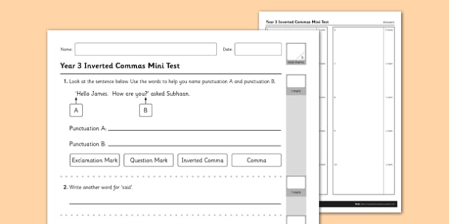 Year 3 Inverted Commas Test (teacher made)