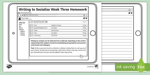 Writing to Socialise Week Three - Worksheet (teacher made)