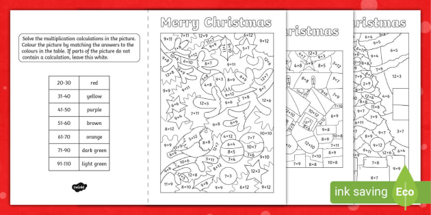 👉 Colour by Times Table Christmas Cards