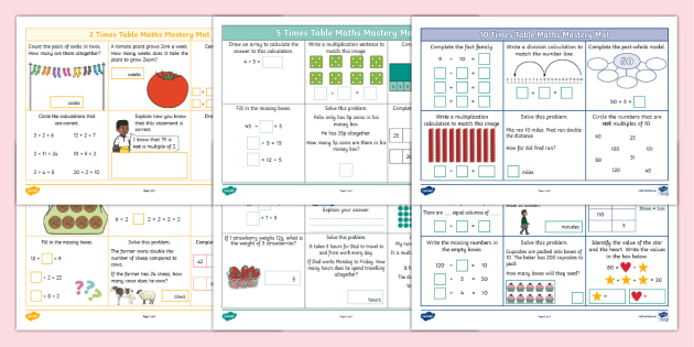 👉 2, 5 and 10 Times Tables Maths Mastery Mat Bumper Pack