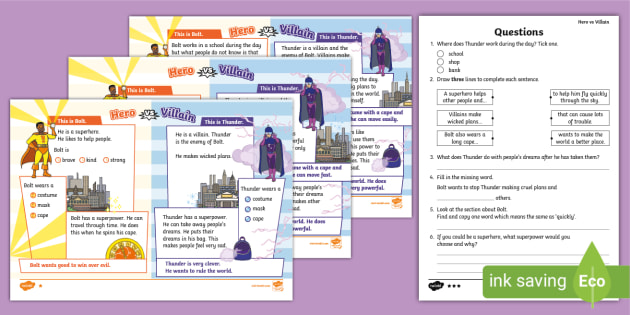 KS1 Hero vs Villain Differentiated Reading Comprehension