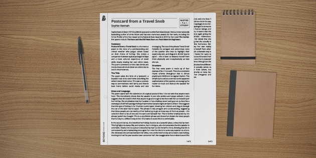 GCSE Poetry Notes for Study - Postcard from a Travel Snob