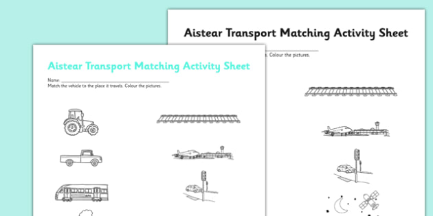 Aistear Transport and Places Matching Worksheet / Worksheet